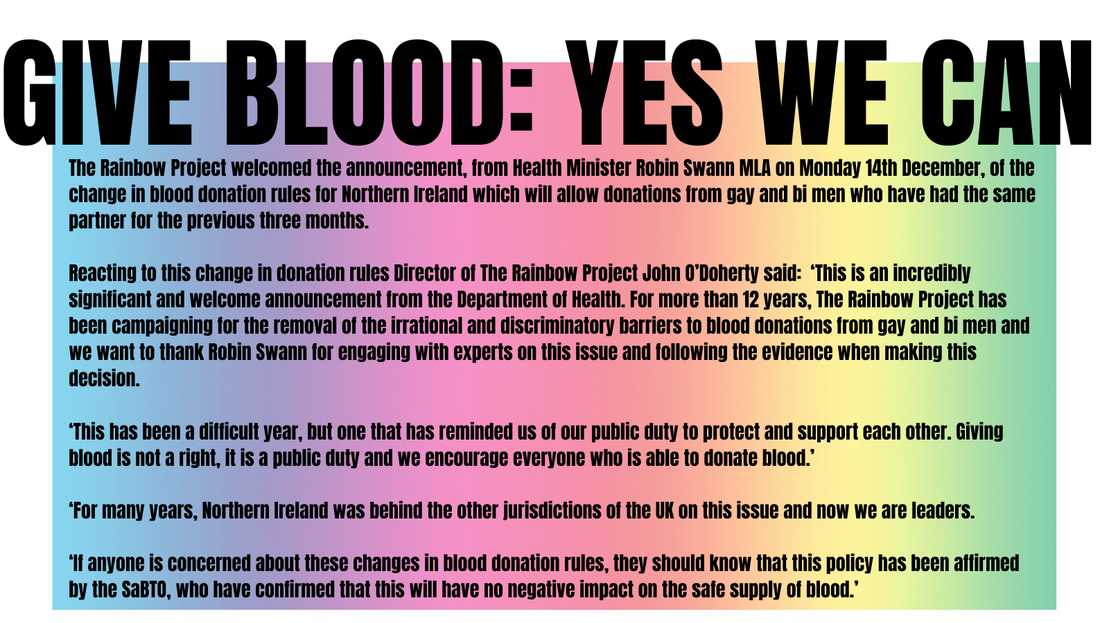 Give Blood: Yes we can.... - The Rainbow Project